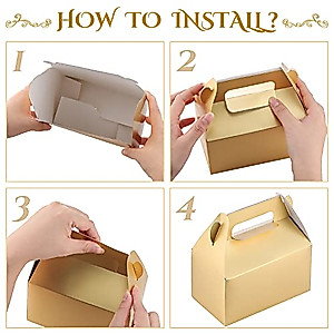 100 Pieces Gable Candy Treat Boxes, Small Goodies Gift Boxes with Handle, Dessert Boxes Favor for Wedding, Birthday Party, 6.2 x 3.5 x 3.5 Inch (Metallic Gold)