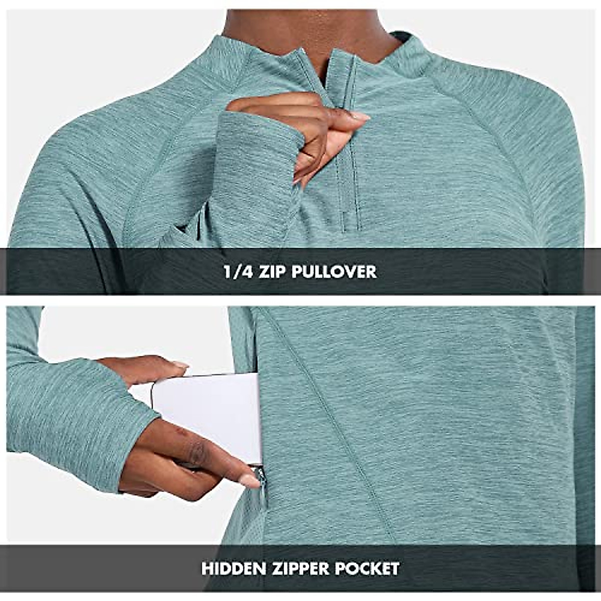 BALEAF Women's Running Shirts Quick Dry Lightweight Long Sleeve Pullover UPF50+ Moisture Wicking Hiking Light Blue Size M