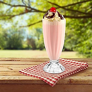 PARNOO Milkshake Glasses - American Retro Style Ice Cream Sundae Glasses with 6 Stainless Steel Spoons for Parties & Events - Perfect for Fruit Salads, Root Beer, Soda, & Floats - 6 Pack, 12 oz
