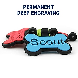 GoTags Silent Silicone Pet Tag, Personalized Dog Tags and Cat Tags, up to 8 Lines of Custom Text, Deep Engraving on Both Sides (Bone, Red)