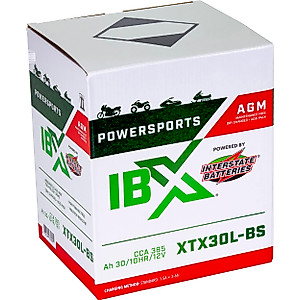 Interstate Batteries YTX30L-BS 12V 30Ah Powersports Battery 385CCA AGM Rechargeable Replacement Battery for Motorcycles, ATVs, UTVs, Snowmobiles (XTX30L-BS)
