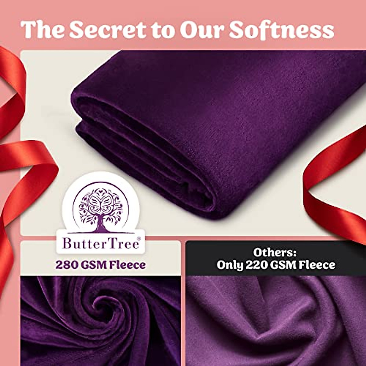 ButterTree Fleece Throw Blanket, Purple Gifts, Lightweight Blanket for Couch, Sofa, Bed, Camping, Traveling - Super Soft Cozy Microfleece Blanket - 65" x 50" (Purple)