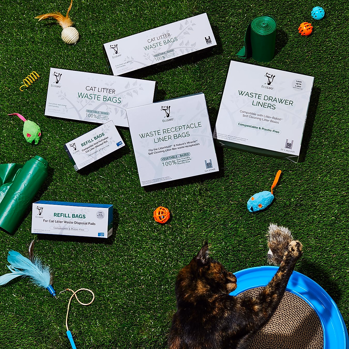 EcoLeo, Compatible with Litter-Robot 4 & 3, Compostable, Eco-friendly Waste Bags with Drawstrings, Thick, for Automatic Litter Box Waste Drawers (20-Count)