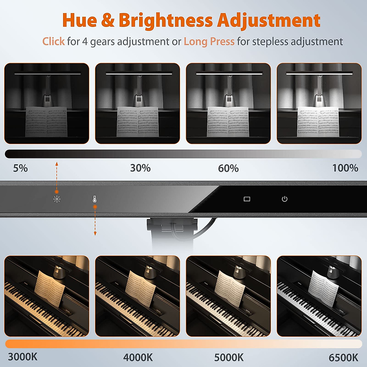 Quntis 55'' Ultra Wide Illumination Piano Light, 12W LED Professional Eye Caring Piano Lamp with Auto-Dimming, Dimmable Modern Reading Lamp, 2H Timer, Music Stand Light for Upright Piano