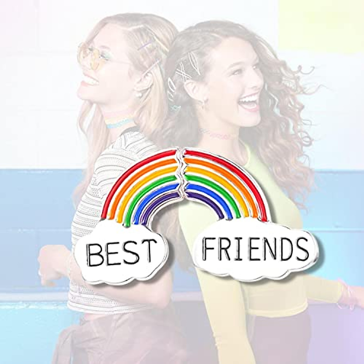 BodyJ4You 2PC Tattoo Choker Necklace Set - 90s Accessories Women Teen Girls Kids - Rainbow Best Friends Clouds Pendants - Back To School Style Gift Idea