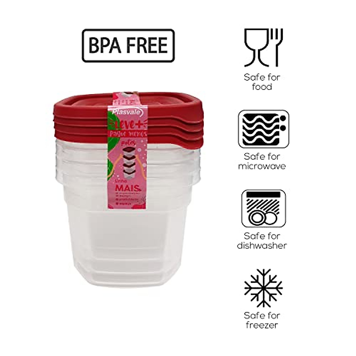Plasvale Food Storage Containers with Lids, Freezer, Microwave and Dishwasher Safe - BPA Free - 17.92 oz (8-Pieces Set, White, Model 2)