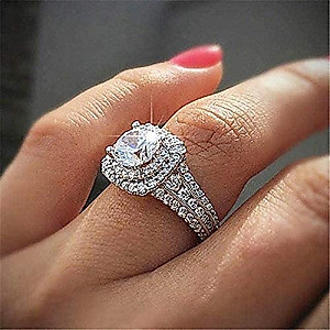 CTDFJRYFF Fashion Simulation 925 Sterling Silver 3 Carat Ultra Sparkling Zircon Engagement Wedding Ring (US Code 6-10)(6)