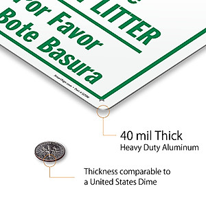 SmartSign 14 x 10 inch “Please Do Not Litter, Por Favor No Bote Basura” Metal Sign, 40 mil Laminated Rustproof Aluminum, Green and White, Made in USA