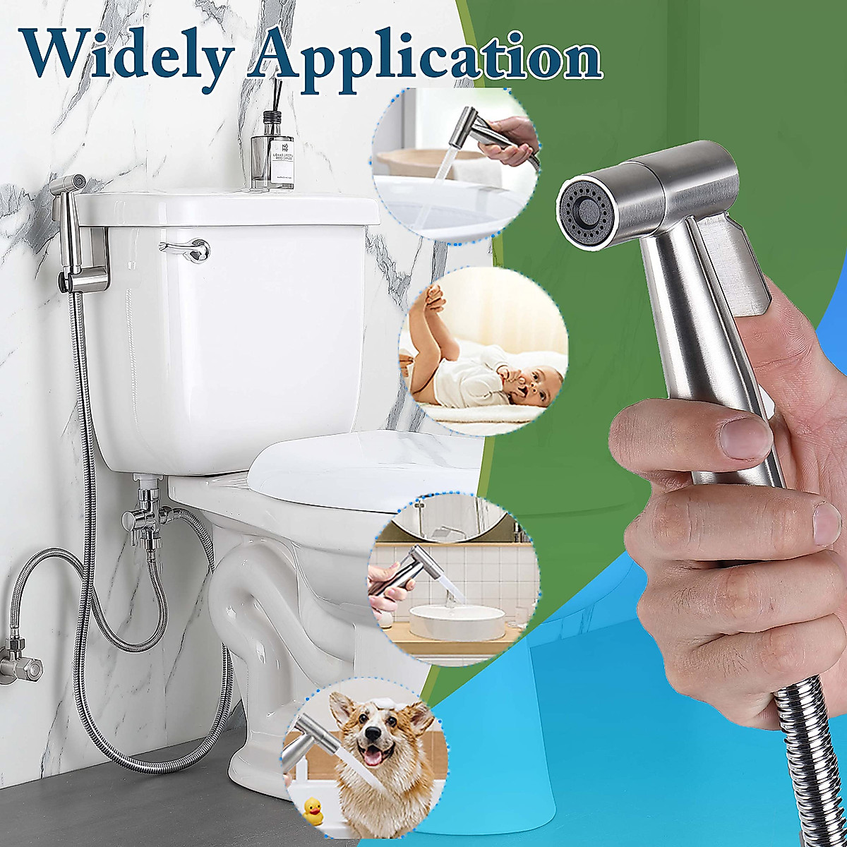 Bidet Sprayer for Toilet, Handheld Sprayer Kit with Adjustable Jet Spray for Toilet Bidet Cloth Diaper Sprayer Set Feminine Hygiene Cleaning Premium Stainless Steel Muslim Shower Toilet Sprayer
