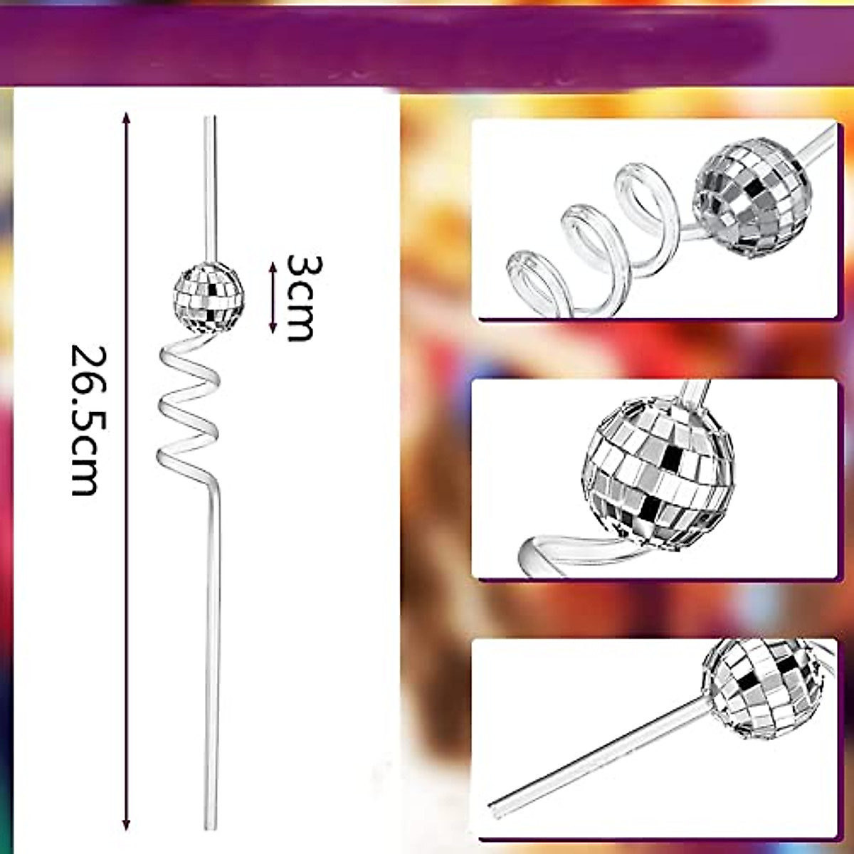 10 Pcs Mirror Disco Ball Straws Disco Party Decorations 70s Disco Decorative Straws Bachelorette Straws Mini Disco Straw Decor for 70s Disco Party Dance Holiday Wedding Birthday Supplies (Colorful)