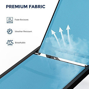 HOMSHADE Outdoor Aluminum Lounge Chair -Set of 2 with 5 Position Adjustable Backrest, Textilene Fabric, Two Wheels, Headrest for Pool, Beach, Turquoise