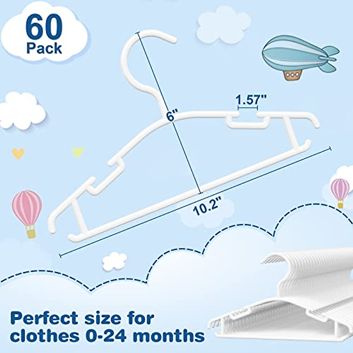 GoodtoU Baby Hangers for Closet 60Pack White Baby Clothes Hangers Bulk Kids Plastic Hangers Toddler Hangers Plastic Infant Hangers for Closet