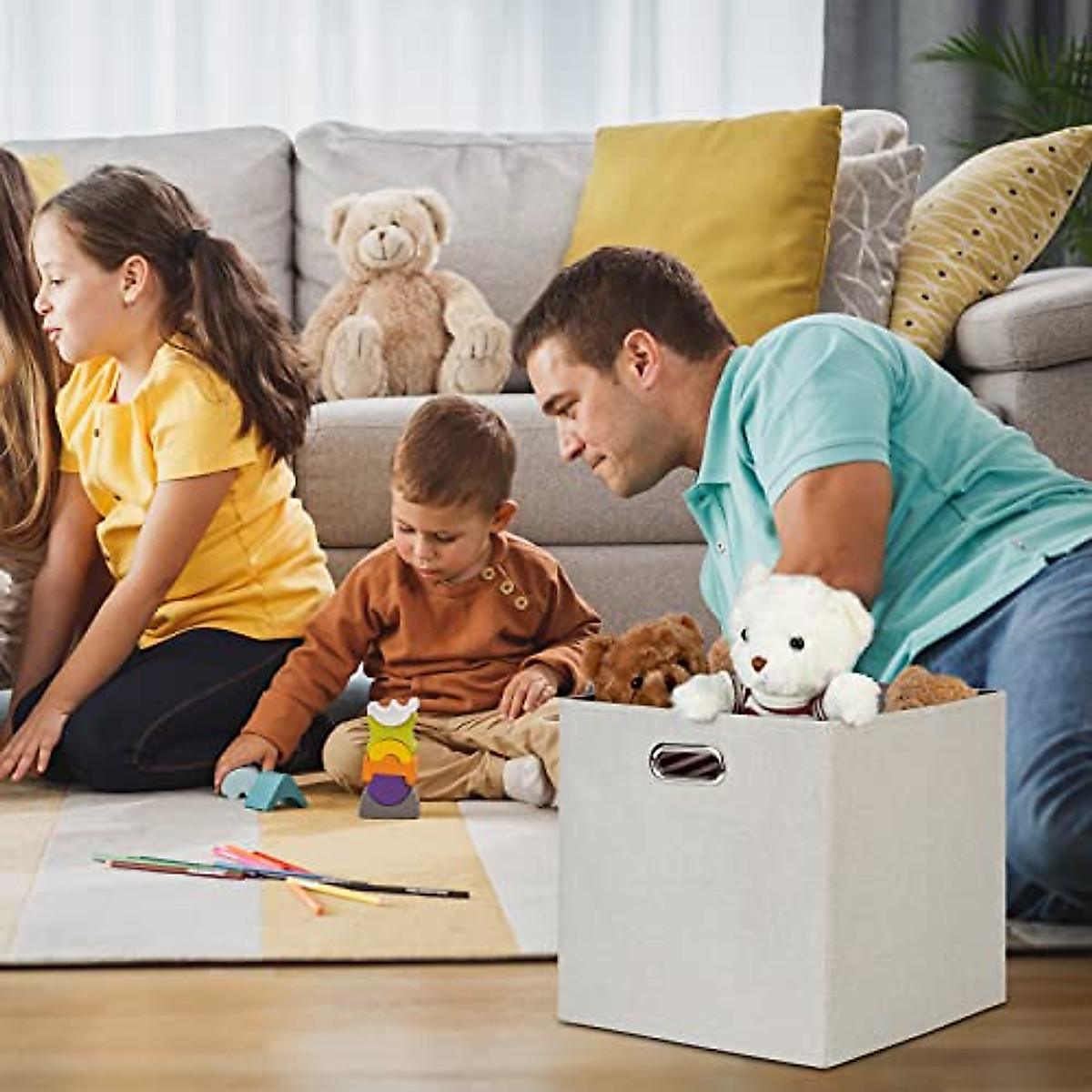 DULLEMELO Cube Storage Bins 13x13 Fabric Storage Cubes, Large Foldable Storage Cube Baskets with Dual Handles, Fabric Cube Organizer Boxes for Home Closet Shelf Bookcase,Set of 4,Light Grey