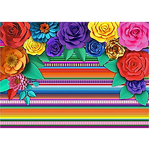Mexican Theme Party Striped Backdrop Fiesta Cinco De Mayo Paper Flowers Background Party Decoration for Cake Table Decor Photo Booth 7X5FT 071
