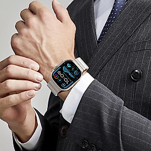 CHANCHY Stainless Steel Band for Apple Watch Ultra/Ultra 2 Link Bracelet 49mm 46mm 44mm 45mm, Metal Strap with Folding Clasp for Apple Watch Series 10 9 8 7 6 5 4 SE (Titanium, 49mm 46mm 45mm 44mm)