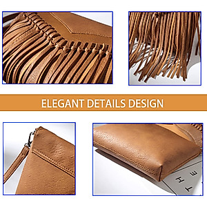 Lytosmoo Vintage Fringe Purse Fringe Hobo Bags for Women Vegan Leather Tassel Hippie Crossbody Bag 02-Brown