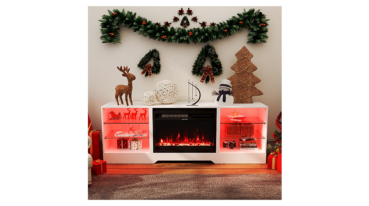 COCO DESIGN Electric Fireplace TV Stand for 75" TVs - LED