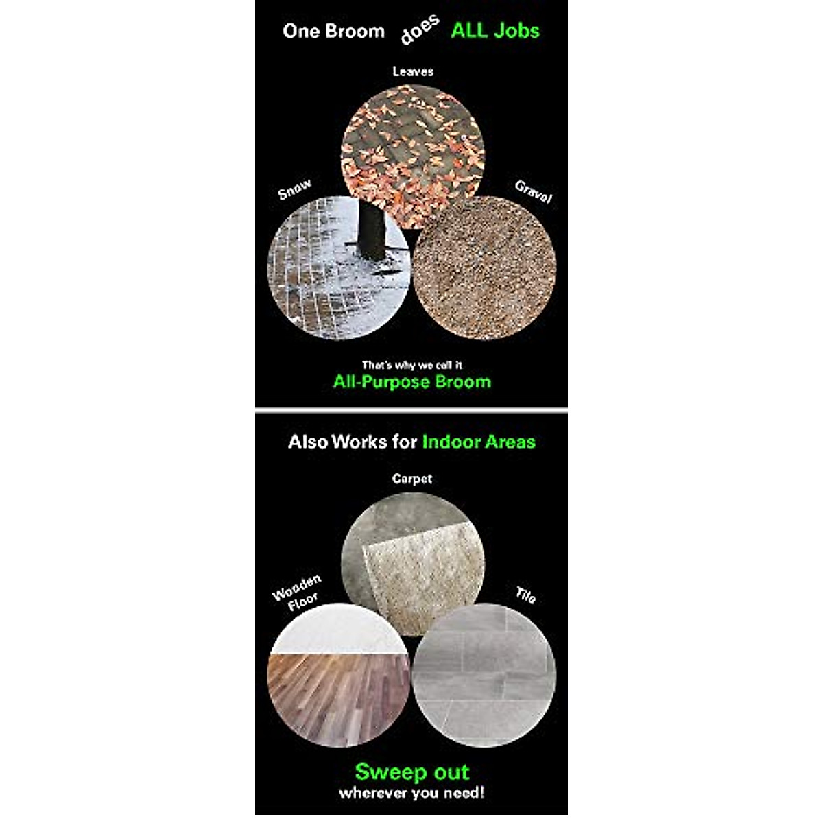 JaniLink Elastik Power Green Broom 55&quot; - Heavy Duty All Purpose Broom