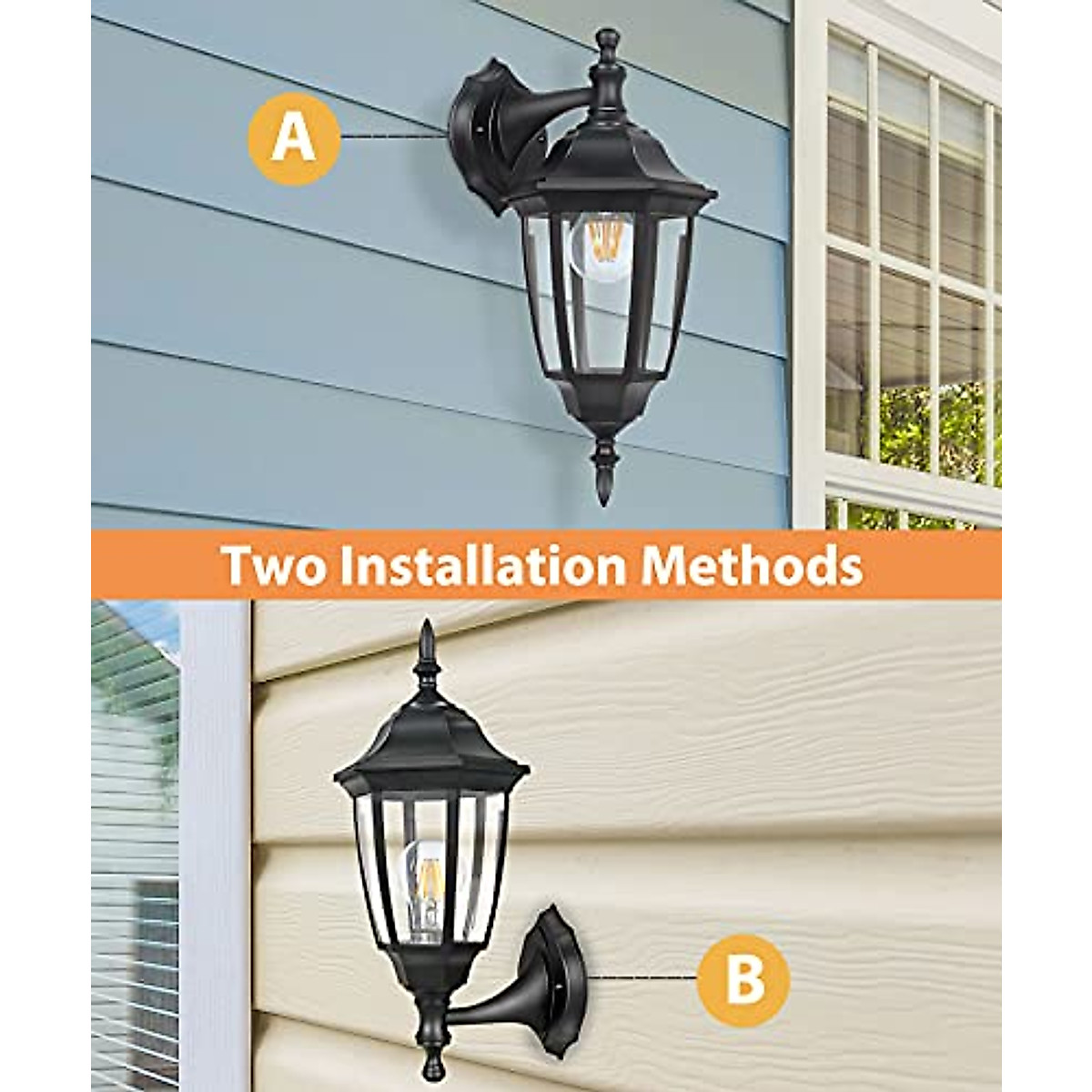 FUDESY Outdoor Wall Porch Lights, Exterior Waterproof Wall Sconce Light Fixture, Black Plastic Wall Lantern Wall Mount Lighting for Front Door, Garage, Patio, FDS341B2 (Bulb Included)