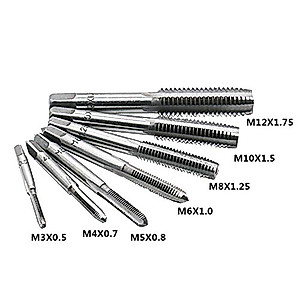 Sunxenze 8pcs Metric Thread Machine Taps Set, Hand Screw Thread Plug Taps M3 M4 M5 M6 M8 M10 M12 with Adjustable Tap Wrench 1/16-1/2''