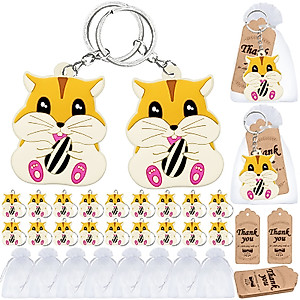 Elecrainbow 60 Pack Hamster Party Favors Include 20 Hamster Keychains, 20 Thank You Tags, 20 Gift Bags for Pet Party, Baby Shower, ONE First Birthday, Gender Reveal, Guest Goodie Bag Fillers