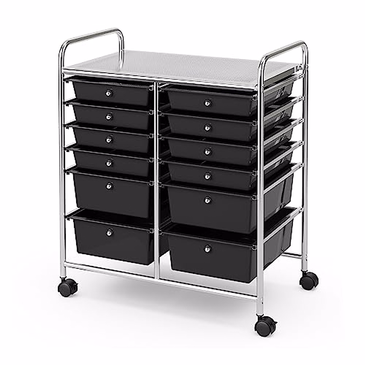 MEDIMALL 12 Drawers Rolling Storage Cart, Multipurpose Craft Storage Cart with Wheels, Mobile Tools Scrapbook Paper Organizer Cart for Office School Home Use (Black)