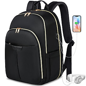 IGOLUMON Laptop Backpack for Women Travel Backpack 15.6 Inch Laptop Bag with USB Charging Port Waterproof Backpack for School, College, Business,Black