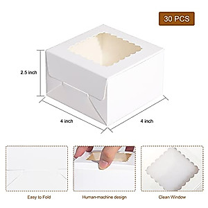 TEAMAX Cookie Boxes 30pcs 4x4x2.5 Inches White Cookie Boxes with Window, Bakery Boxes, Cupcake Boxes,Cake Boxes,Treat Boxes，Dessert Boxes，Mini Cake Boxes,For Birthday Party, Wedding, Valentine's Day