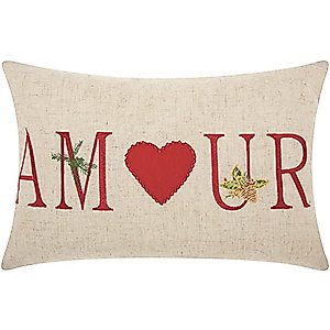 Mina Victory Home For The Holiday Amour Holiday Natural 12"X18" Throw Pillow