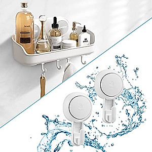 LUXEAR Shower Caddy Suction Cup NO-Drilling Removable Bathroom Shower Shelf Powerful Shower Organizer Max Hold 22lbs Caddy Basket Waterproof & 2 pack shower suction hooks