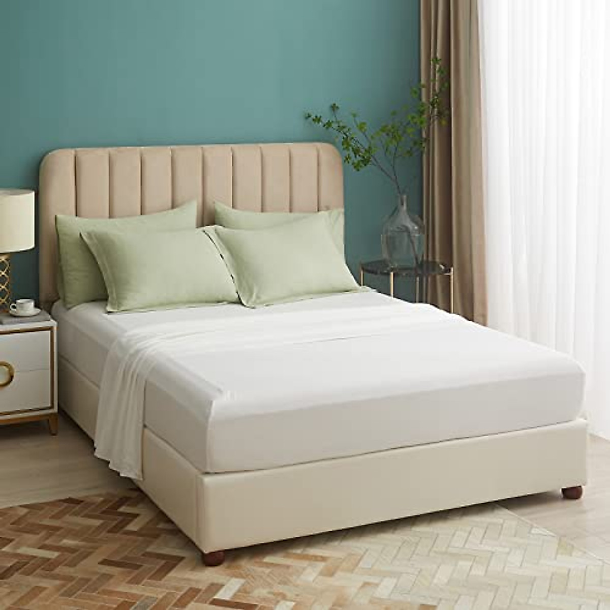 HYPREST 7 Pieces Queen Bed in A Bag with Sheets, Sage Green Comforter Sets for Queen Bed Soft Lightweight, Rustic Farmhouse Comforter Set for Women All Season (Oeko-Tex Certified)