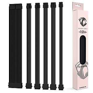 Reaper Cable Softies - Soft & Supple Sleeved PSU Extension Set - Power Supply Extensions - 1x 24 Pin / 2X 4+4 Pin / 2X 6+2 Pin / 1x 6-Pin - 30cm (Black)