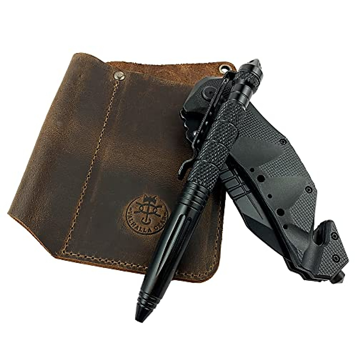 Valhalla Gear, Tool Holster Handmade from Full Grain Leather - Multitool Holder, Knife Sheath, Camping & Outdoor Accessories - Bourbon Brown