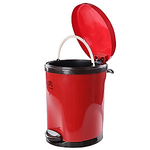 Ewingger 10 L Round Pedal Garbage Can, 3 Gallon Plastic Foot Operated Trash Can, Red Small Waste Basket