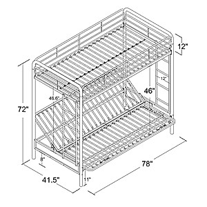 DHP Sammie Twin over Futon Metal Bunk Bed, Silver