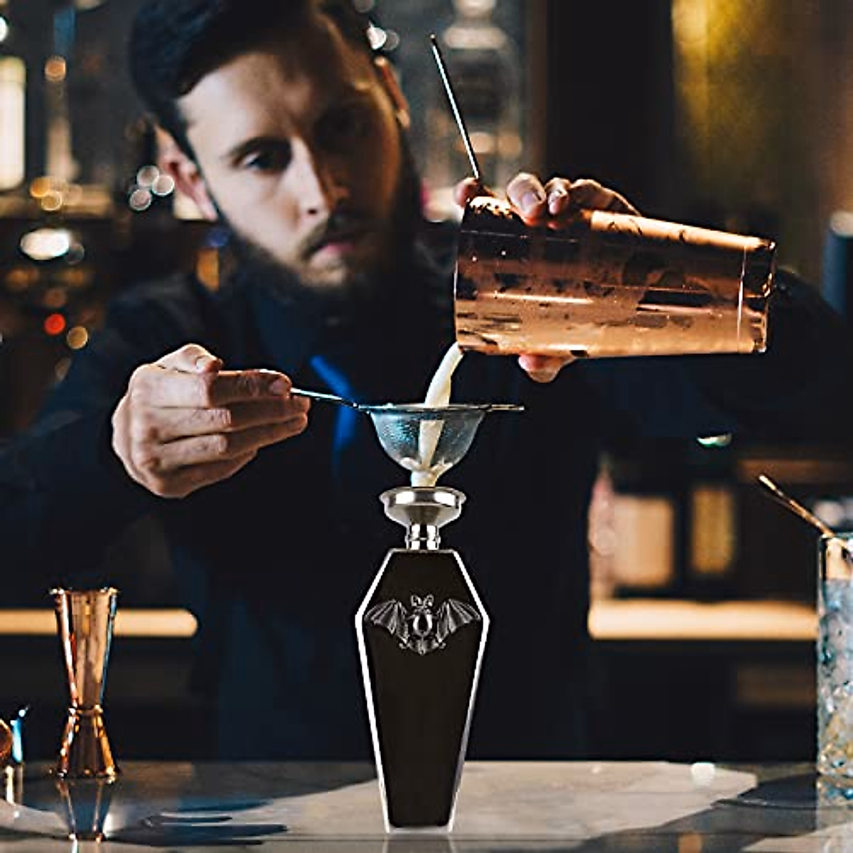 AORCMITN Coffin Bat Flask With Funnelfor Liquor For Men Women Drinking Whiskey Alcohol Stainless Steel Flasks (Silver- 3.5oz)