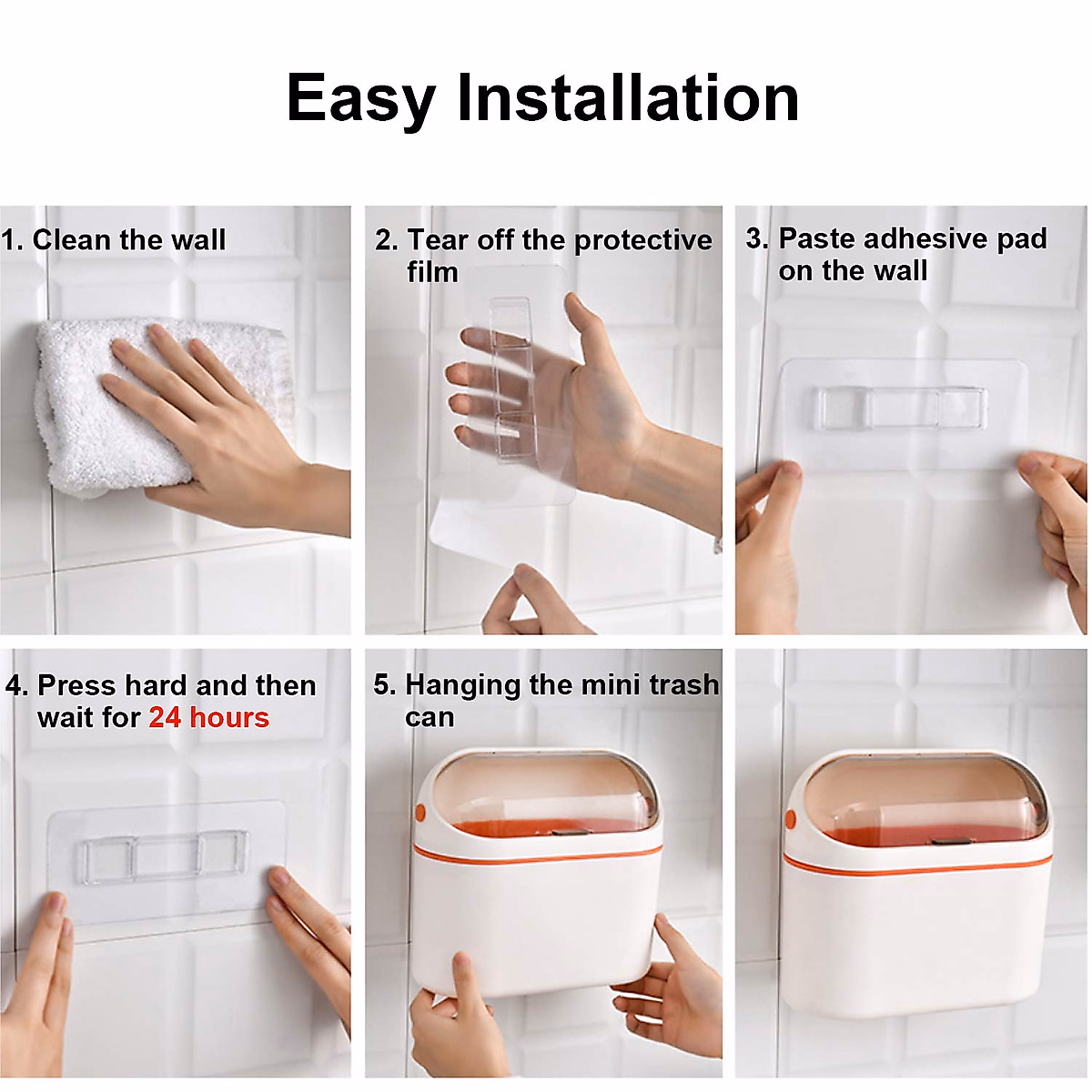 LALASTAR Lint Bin, Mini Desktop Trash Can with Lid for Office Countertop, Mountable Tiny Wastebasket for RV, Dorm, Freezer, Laundry and More (Orange)