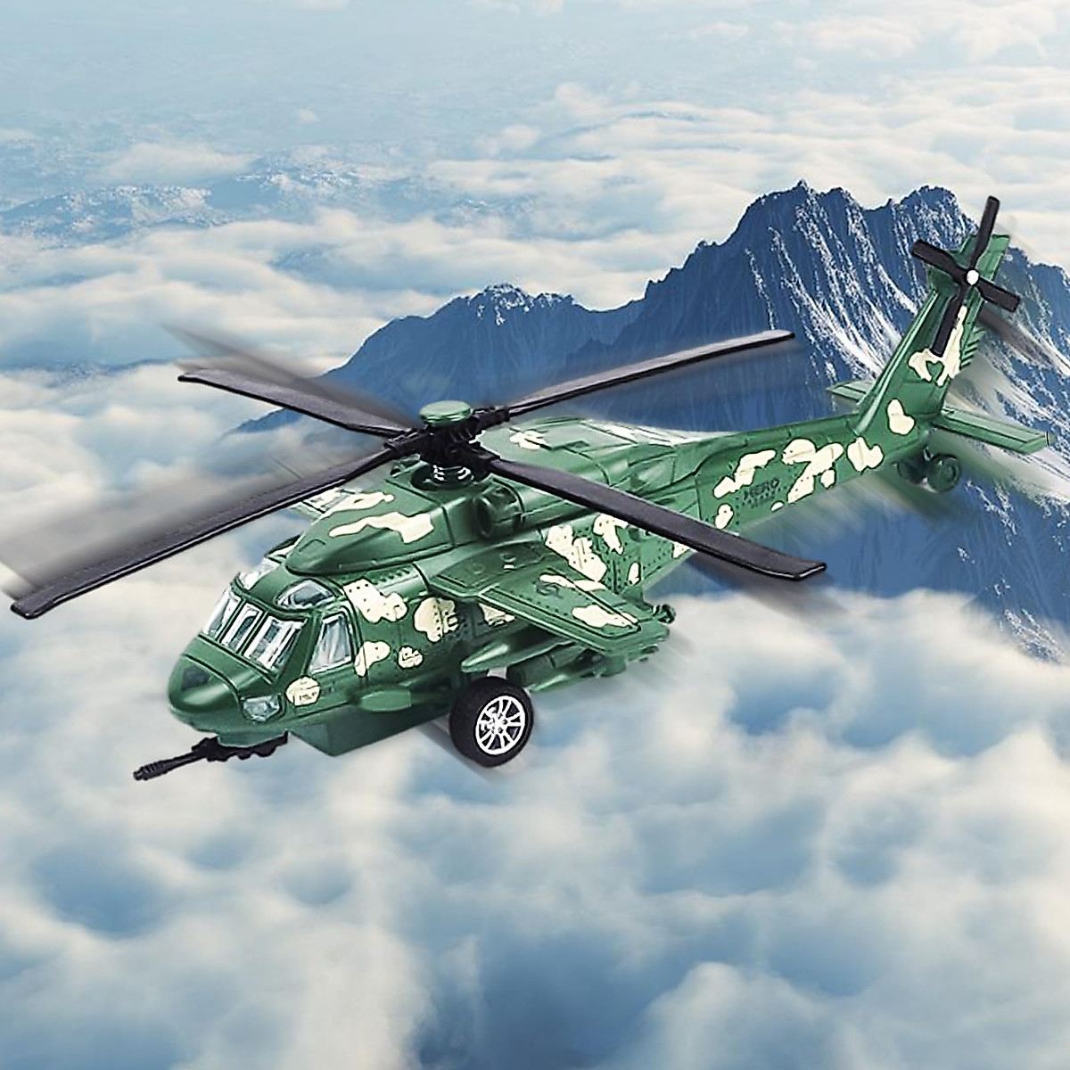 OTONOPI Military Helicopter Toy with Lights and Sounds, Die Cast Metal Airplane Pull Back Army Plane Toys for Kids Children Boys Girl