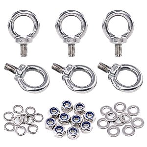 36Pcs 304 Stainless Steel M8 Male Thread Lifting Ring Eye Bolt Kit, Including 6Pcs M8 Eye Bolt with 10Pcs Lock Nuts, 10Pcs Lock Washers and 10Pcs Flat Washers
