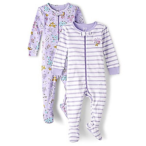 The Children's Place Baby Girls Long Sleeve 100% Cotton Zip-front One Piece Footed Pajama Set And Toddler Sleepers, Lovely Lavender, 6-9 Months US