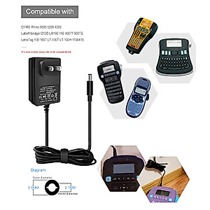 9V 2A Power Supply Cord fit for DYMO LabelManager LM-160 500TS 100 150 220P 350 LM210D LM-200, Rhino 6000 5200 4200 Handheld Label Maker Printer Charger 15519 40077 AC Adapter Power Cord