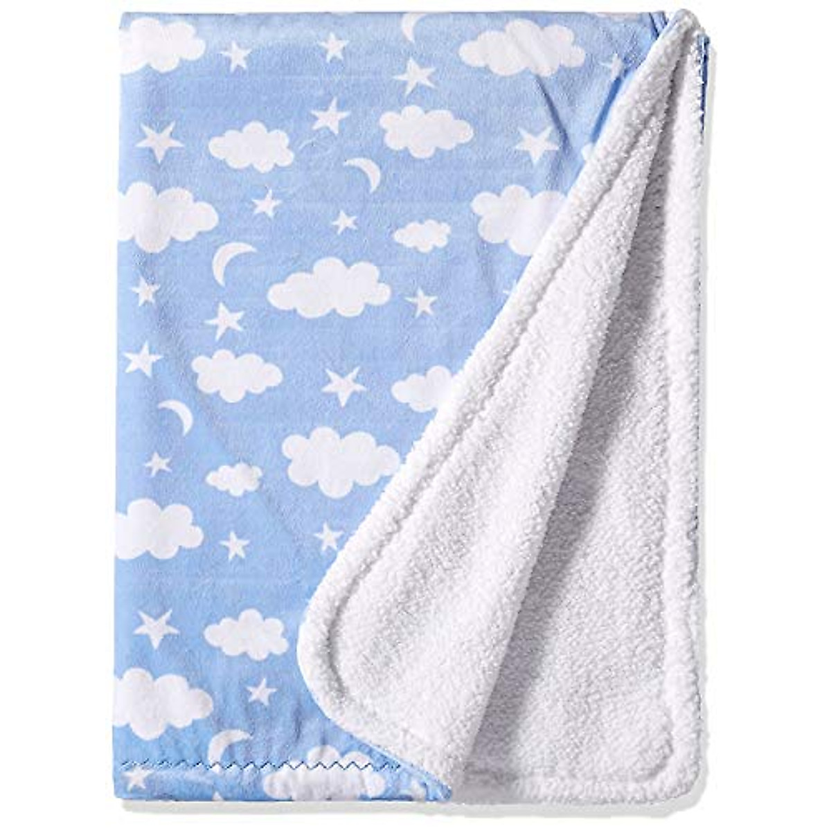 Spasilk Baby Boys Fleece Velboa Baby Blanket for Bed and Strollers, Blue Clouds