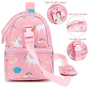 FlowFly Kids Double Decker Cooler Insulated Lunch Bag Large Tote for Boys, Girls, Men, Women, With Adjustable Strap, Unicorn