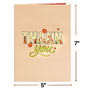 Paper Love 3D Thank You Pop Up Card, For All Occasion, Thanksgiving, Gratitude or Just Because - 5" x 7" Cover - Includes Envelope and Removable Note Tag