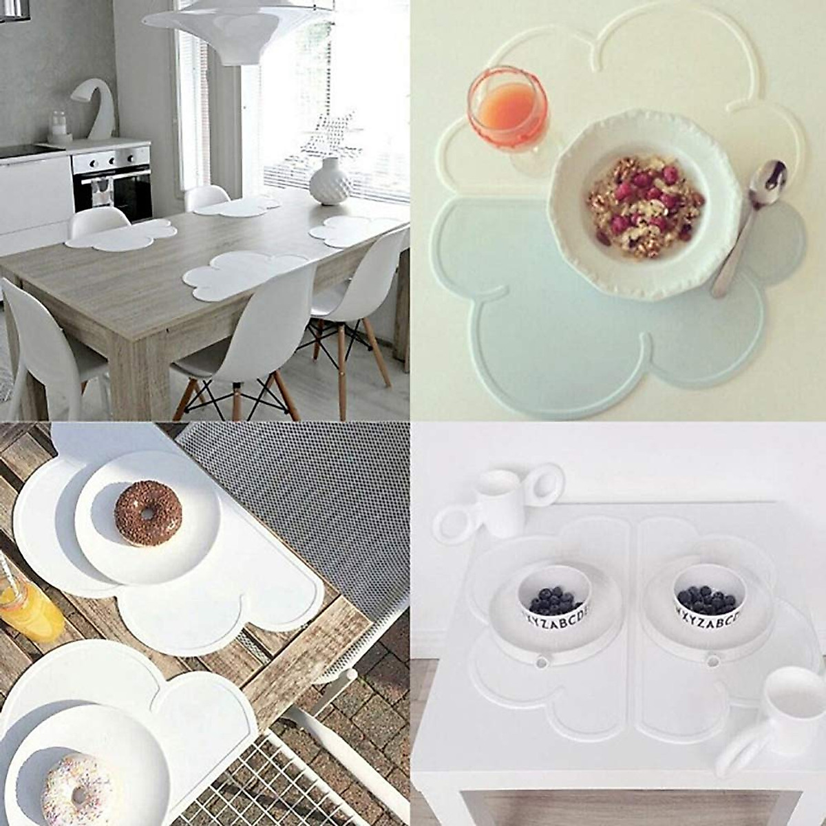 Kids Placemat - Silicone Cloud Shape Non Slip Waterproof Placemat for Kids Baby Toddlers, Portable Food Mat BPA Free Reusable Placemats for Travel and High Chairs-Easy to Clean and Roll Up (White)