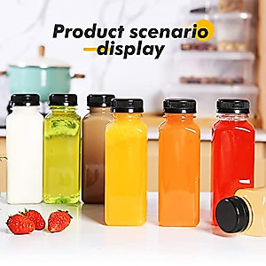 MANSHU 10 OZ Plastic Juice Bottles, Reusable Bulk Beverage Containers, with Black Tamper Evident Lids for Juice, Milk and Other Beverages 10Pcs.