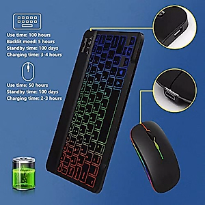 Bluetooth Keyboard and Mouse Combo for iPad - Rechargeable Wireless Keyboard & Mouse with 7-Color Backlit Compatible with iPad 9th/8th Gen, iPad Pro/Air/Mini, iPhone14/13/12 Pro, Black