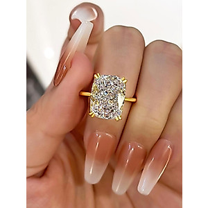 Effinny Engagement Ring for Women 6.0ct Elongated Cushion Cut,18K Gold Plated Sterling Silver Simulated Diamond Promise Ring(Size:7)