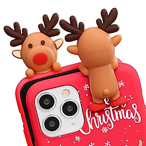 Pnakqil 2 Pieces Christmas Case for Samsung Galaxy S9 Plus 6.2 Inch, Matte Red Silicone Back Cover with Cute Deer and Snowman 3D Doll Cartoon Pattern Slim Shockproof Protective Case for Samsung S9+
