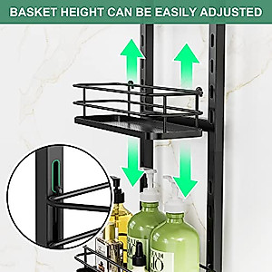 Thideewiz 3 Tier Hanging Shower Caddy Over Shower Head, Anti-Swing Shower Shelf, Adjustable Rustproof Shower Rack, Metal Shower Organizer with Hooks, Black